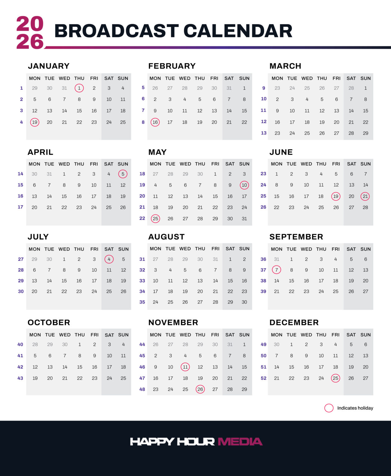 2026 Broadcast Calendar – Happy Hour Media